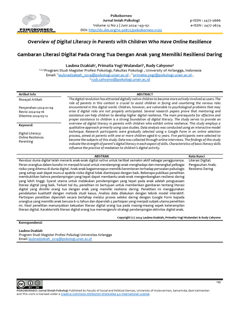 Overview of Digital Literacy in Parents With Child | PDF