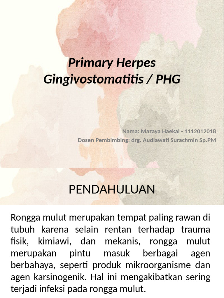Primary Herpes Gingivostomatitis PPT MAZAYA | PDF
