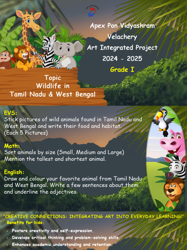 Holiday Homework - Art Integrated Project - Grade 1 - Wildlife in TN ...