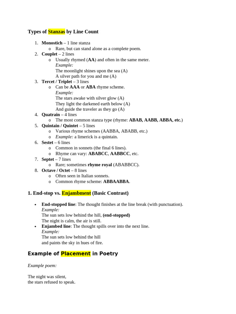 Types of Stanzas by Line Count | PDF | Metre (Poetry) | Poetic Devices