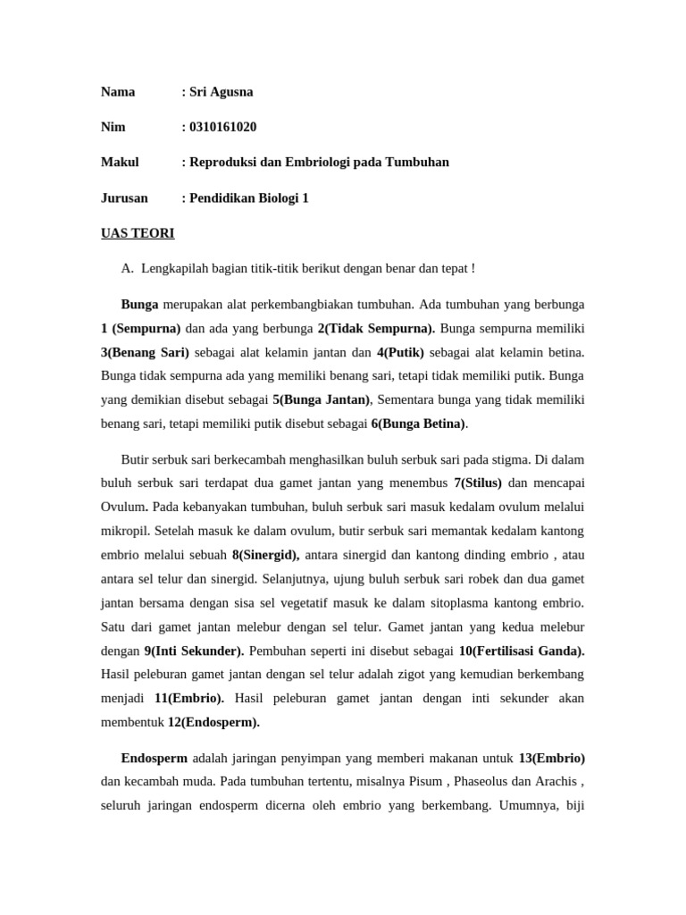 Proses Reproduksi Tumbuhan dan Embriogenesis | PDF
