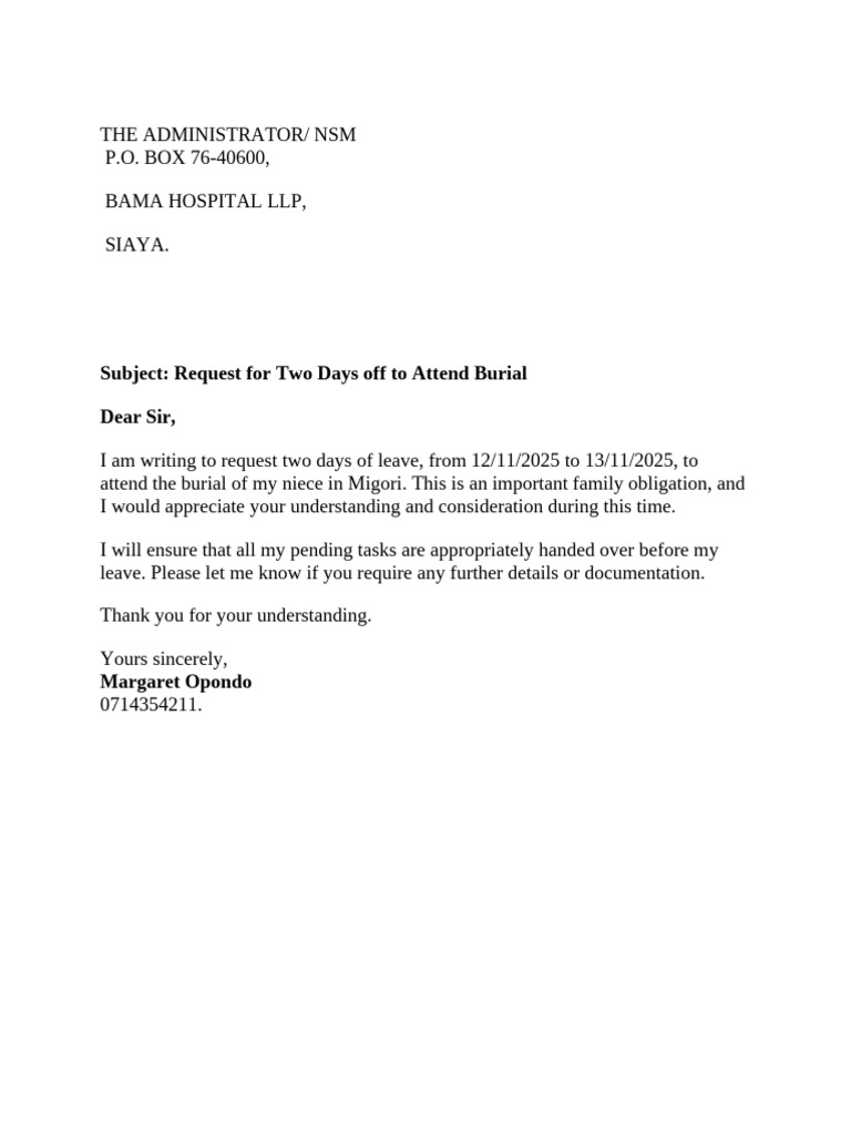 Leave Request for Burial Attendance | PDF