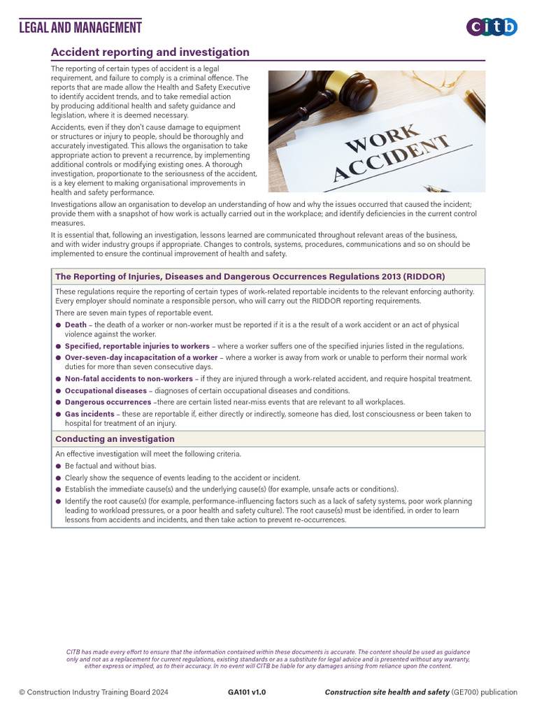 Construction Site Accident Reporting Guide | PDF | Occupational Safety ...