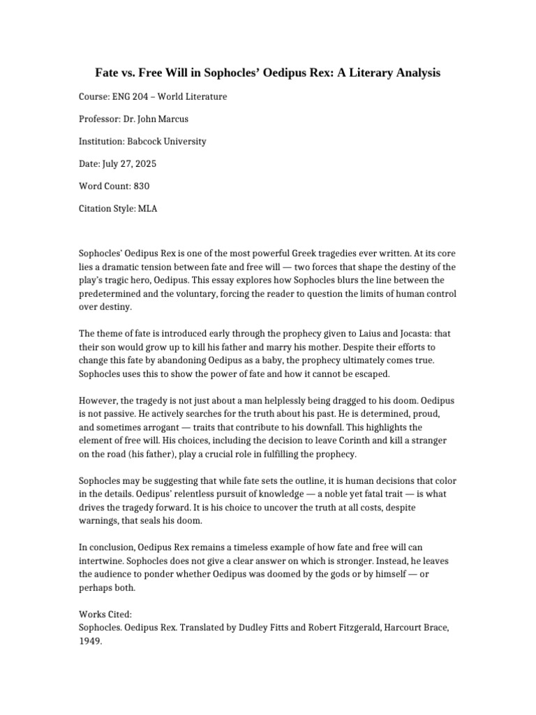 Oedipus Rex Essay | PDF
