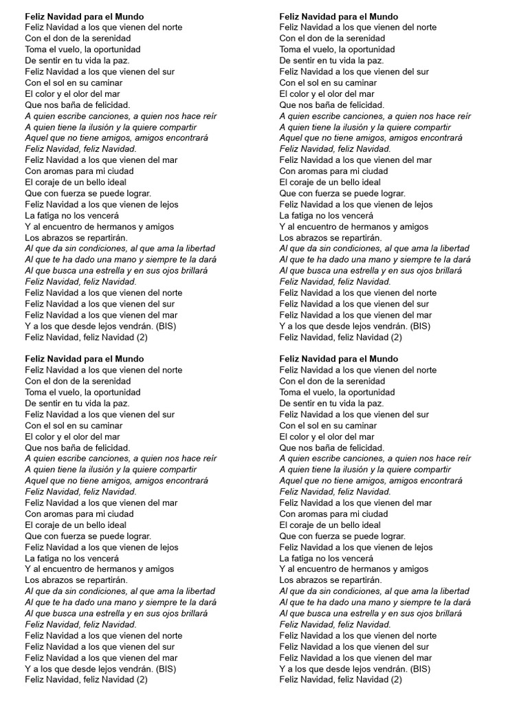 Feliz Navidad para El Mundo (Letra) | PDF | Ocio