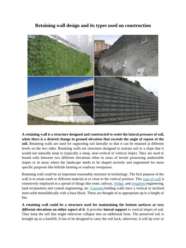Retaining Wall Design and Its Types Used On Constructio1 | PDF ...