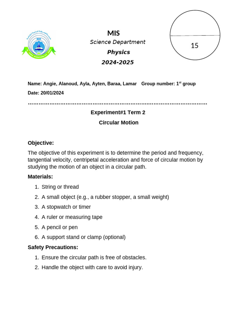 Circular Motion Lab Report | PDF | Temporal Rates | Mechanics