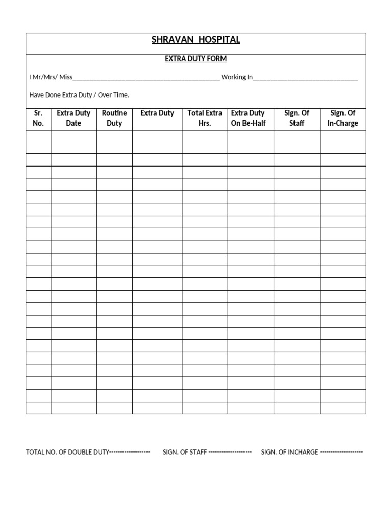 Extra Duty Form for Shravan Hospital | PDF