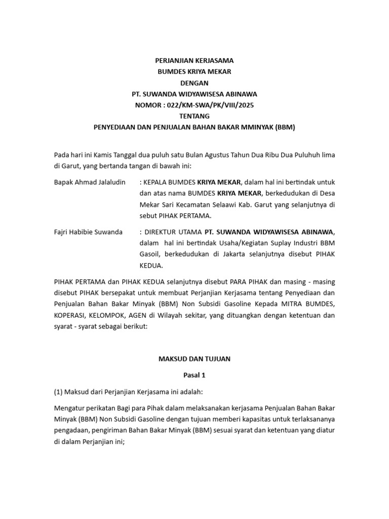 Kerjasama BUMDES dan PT BBM Non Subsidi | PDF