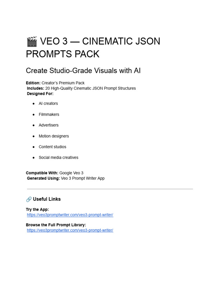 20+ Veo 3 JSON Prompts For Product Videos & Marketing | PDF | Camera ...