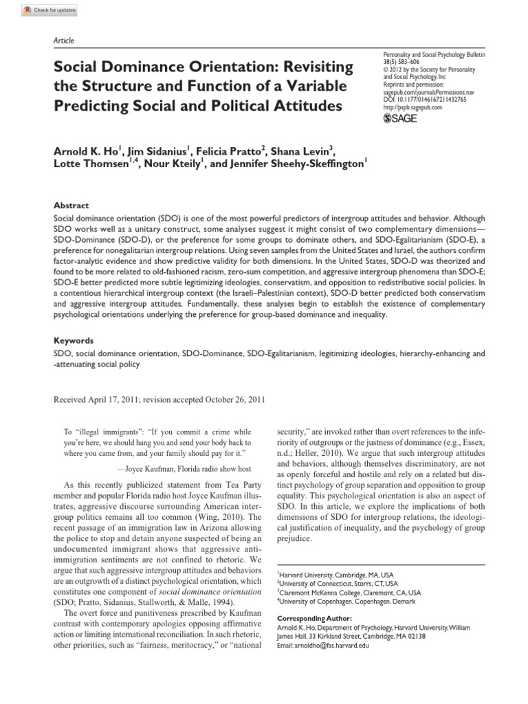 Social Dominance Orientation Revisiting | PDF | Prejudices | Social ...