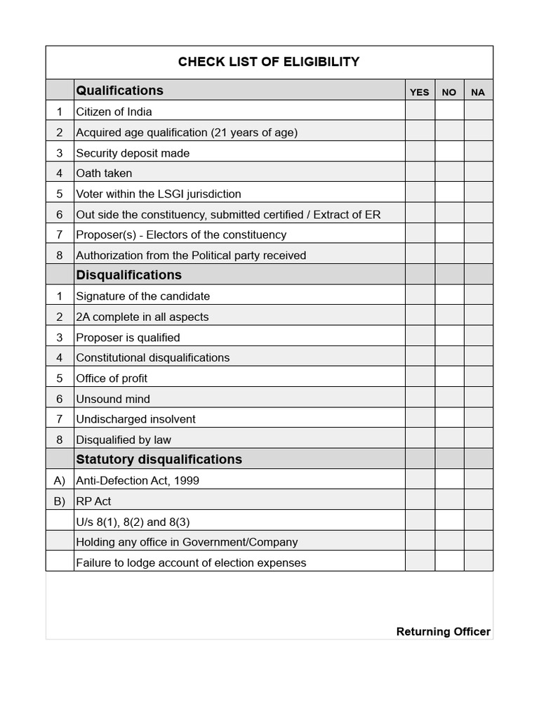 Check List of Eligibility | PDF