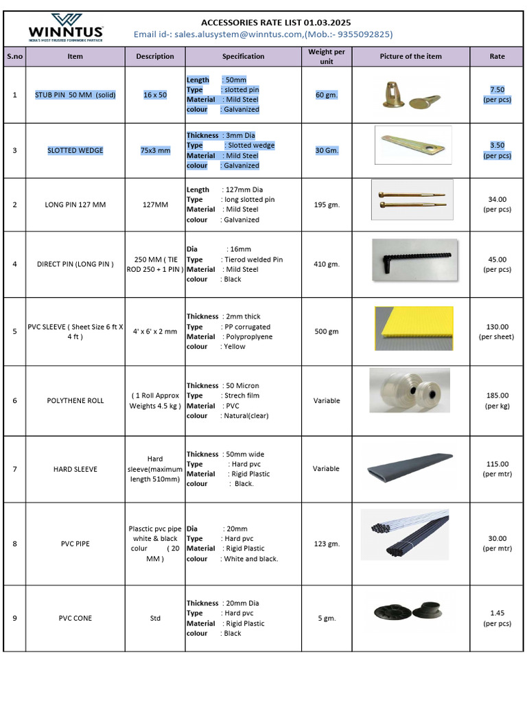 Accessories List From Winntus Highlited | PDF | Pipe (Fluid Conveyance ...