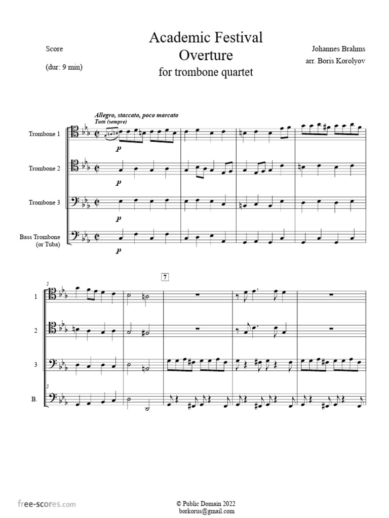 (Free Scores - Com) Sibelius Jean Brahms Academic Overture Trombone ...