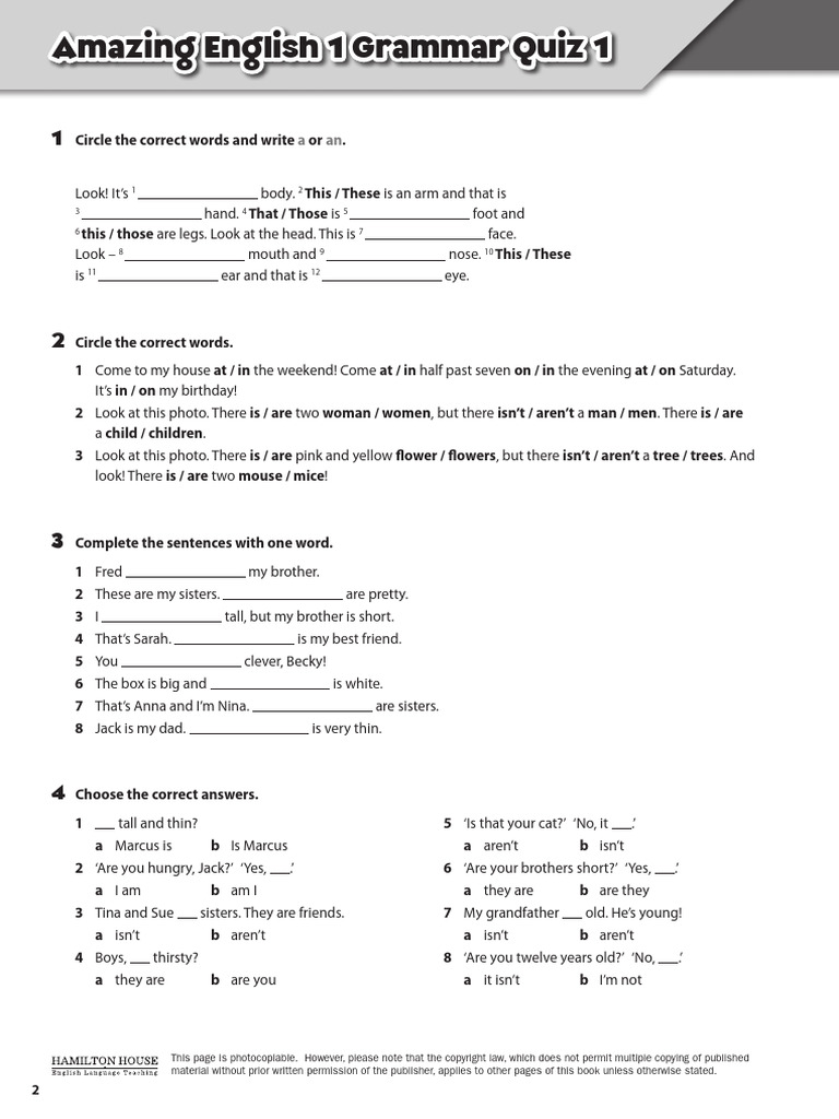 Amazing - Grammar 1 Quizzes | PDF | Books | Copyright