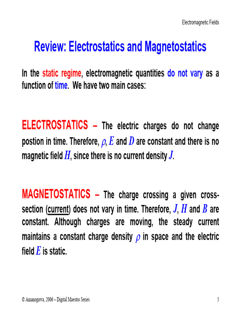 Review: Electrostatics and Magnetostatics | PDF | Electromagnetic Field ...