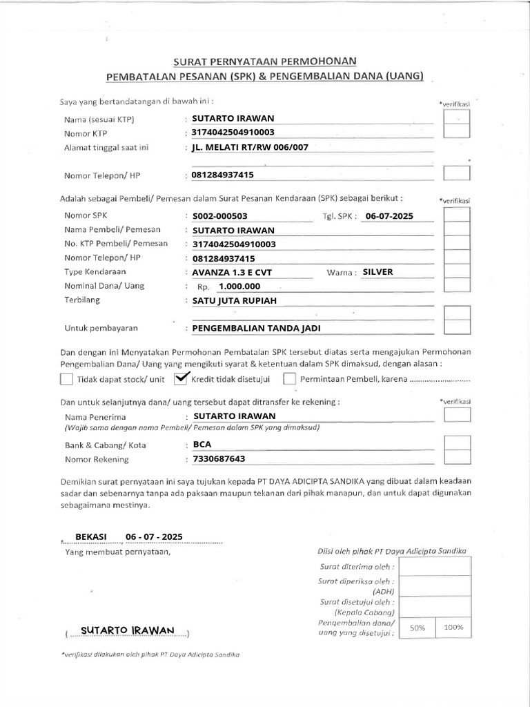 Form Pengembalian Dana - 20250722 - 112558 - 0000 | PDF