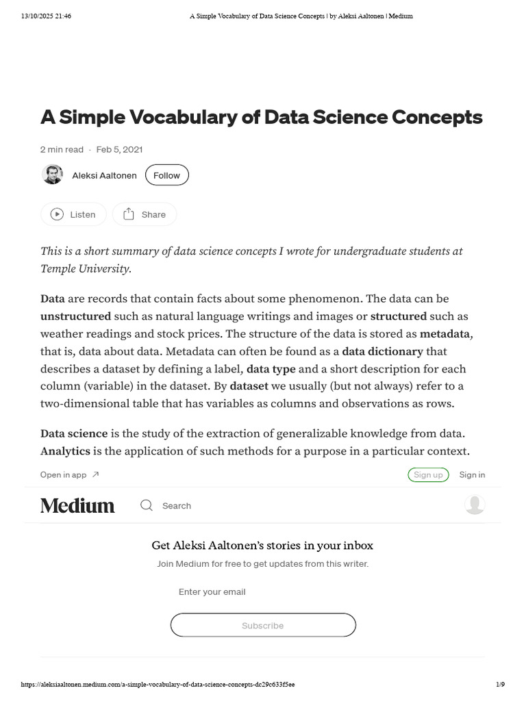 A Simple Vocabulary of Data Science Concepts - by Aleksi Aaltonen ...