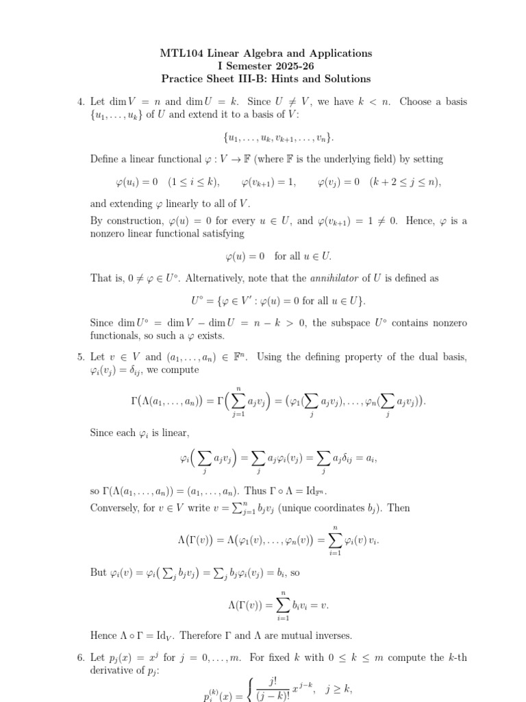 MTL104 Linear Algebra and Applications I Semester 2025-26 Practice ...
