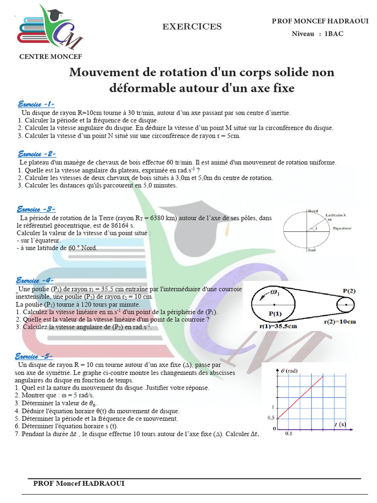 Exercices sur le mouvement de rotation | PDF