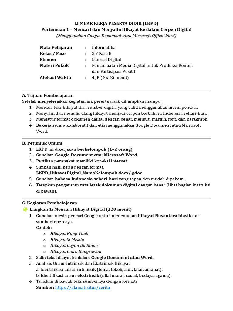 LKPD 1 Tik Word-Gdocs | PDF