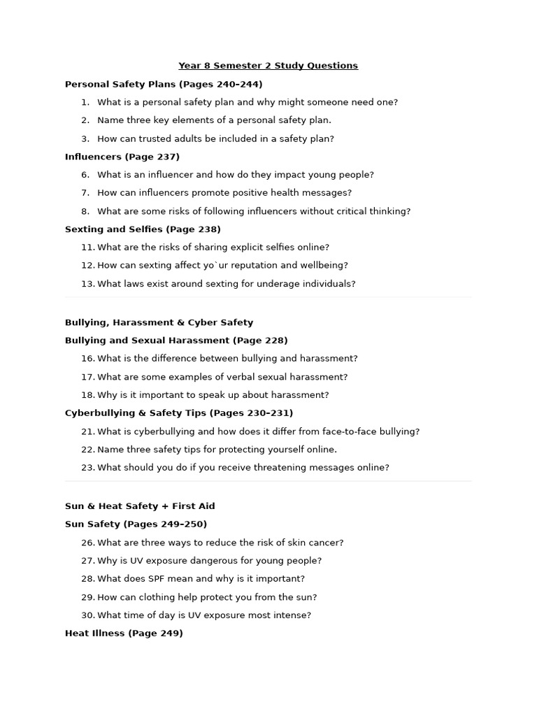 Year 8 Semester 2 Study Questions | PDF | Alcoholism | Substance Abuse