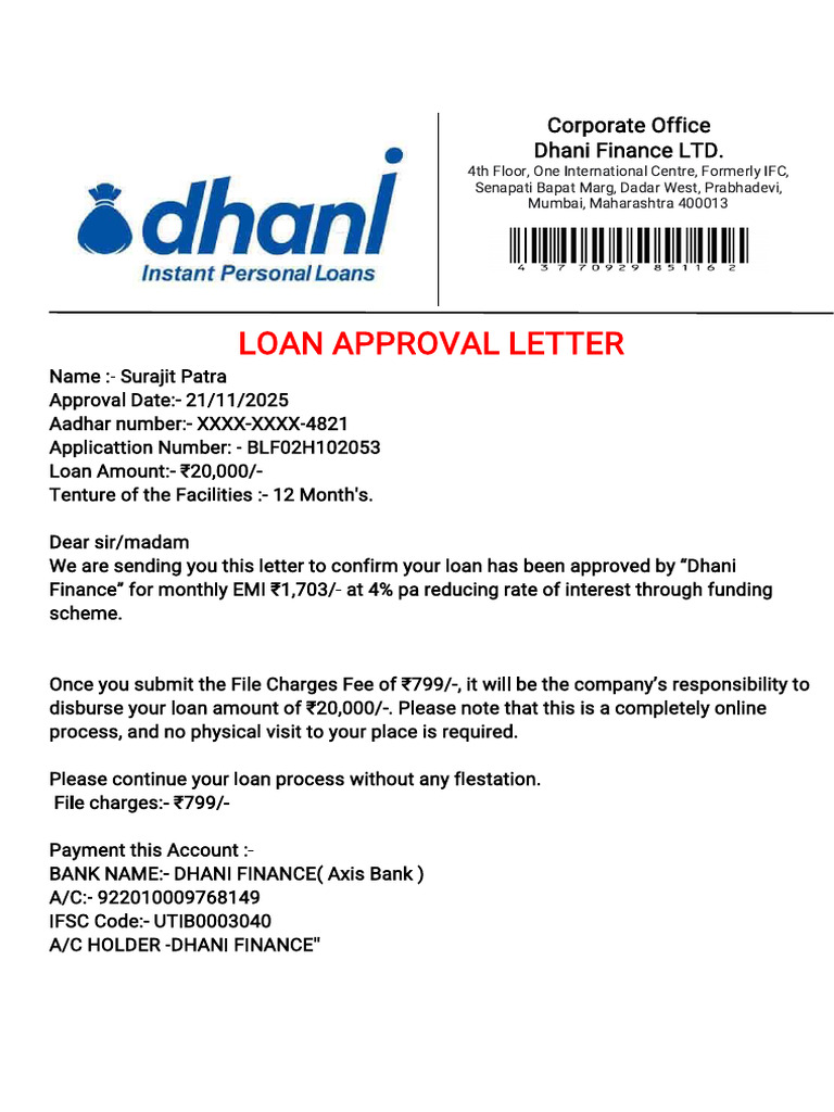 Surajit Patra Approval Latter | PDF