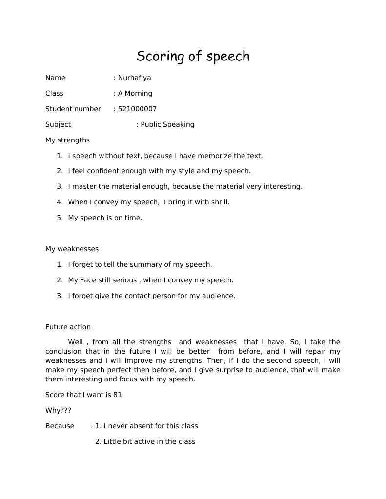 Public Speaking Self-Assessment Report | PDF | Language Arts ...