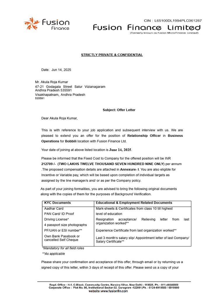 Akula OfferLetter | PDF | Business