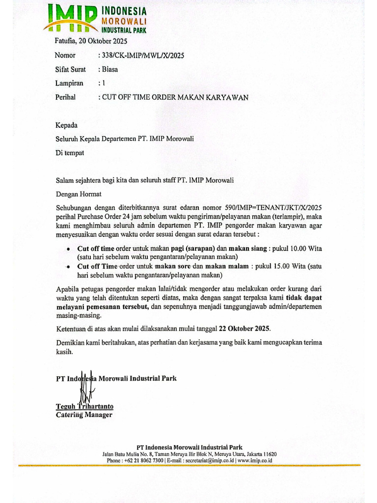 338 - Cut Off Orderan Makan Karyawan | PDF