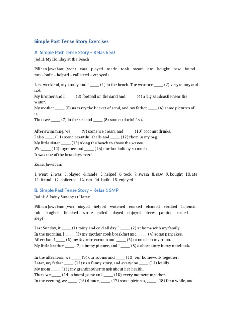 Simple Past Tense Story Exercises | PDF