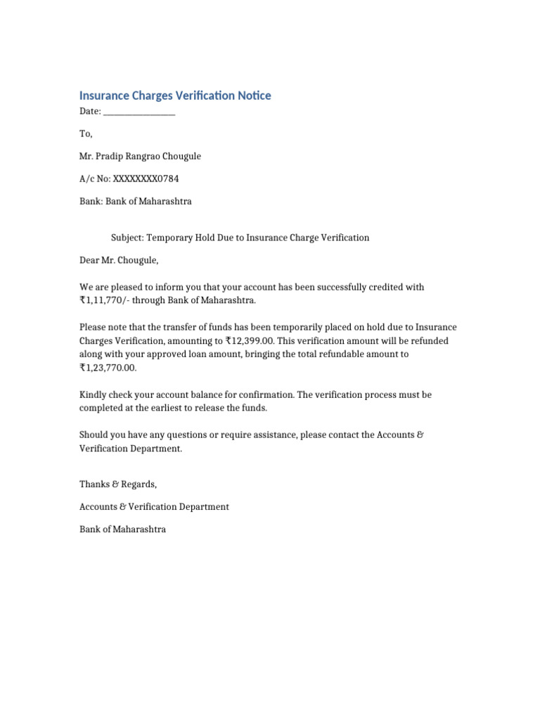 Insurance Charges Verification Notice | PDF
