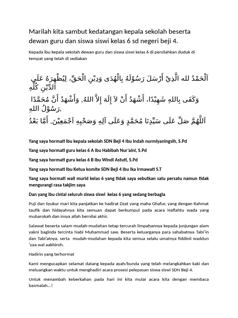 Teks MC Acara Kelas 6 Oce | PDF