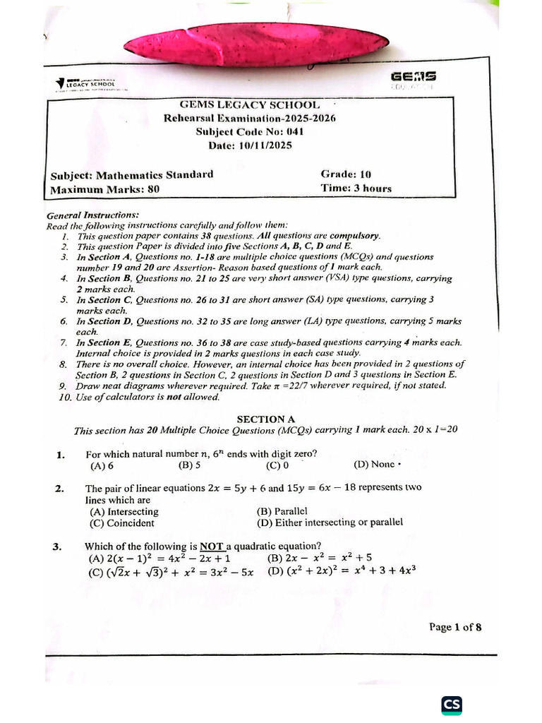 Gems Legacy School Pre Board | PDF