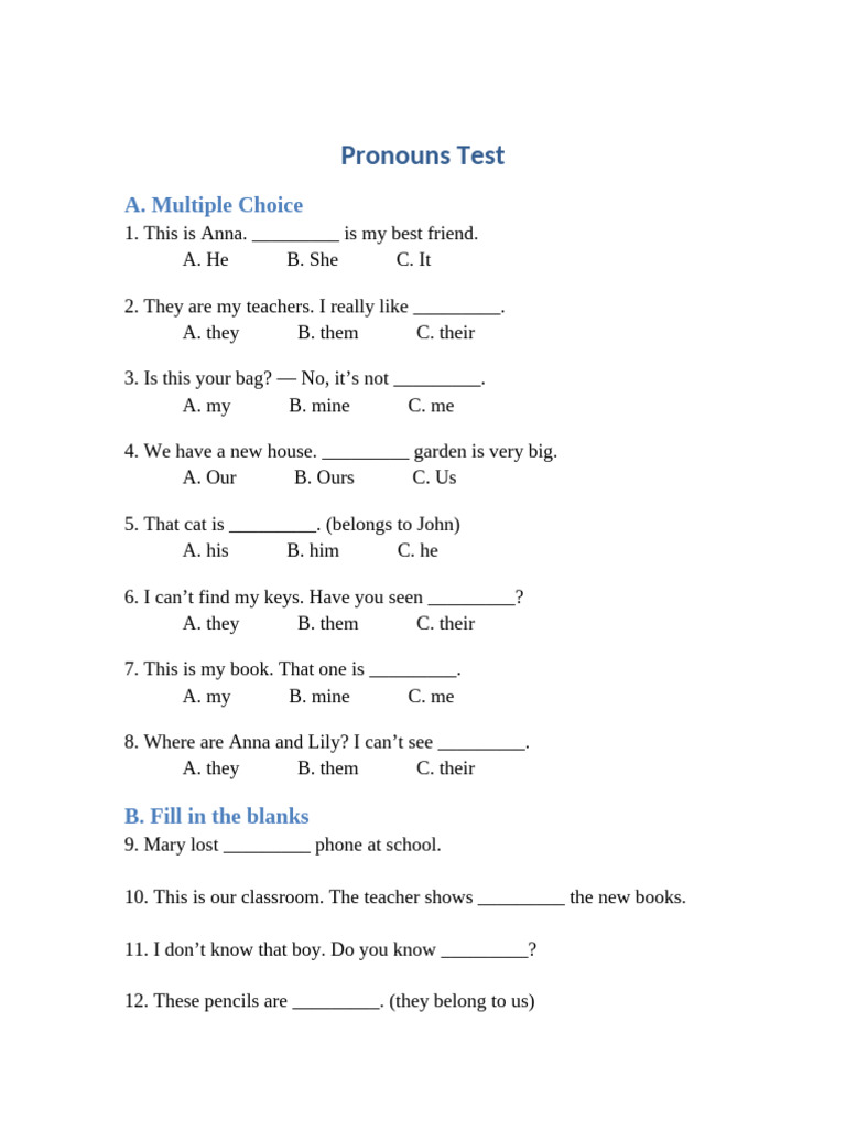 Pronouns Test | PDF