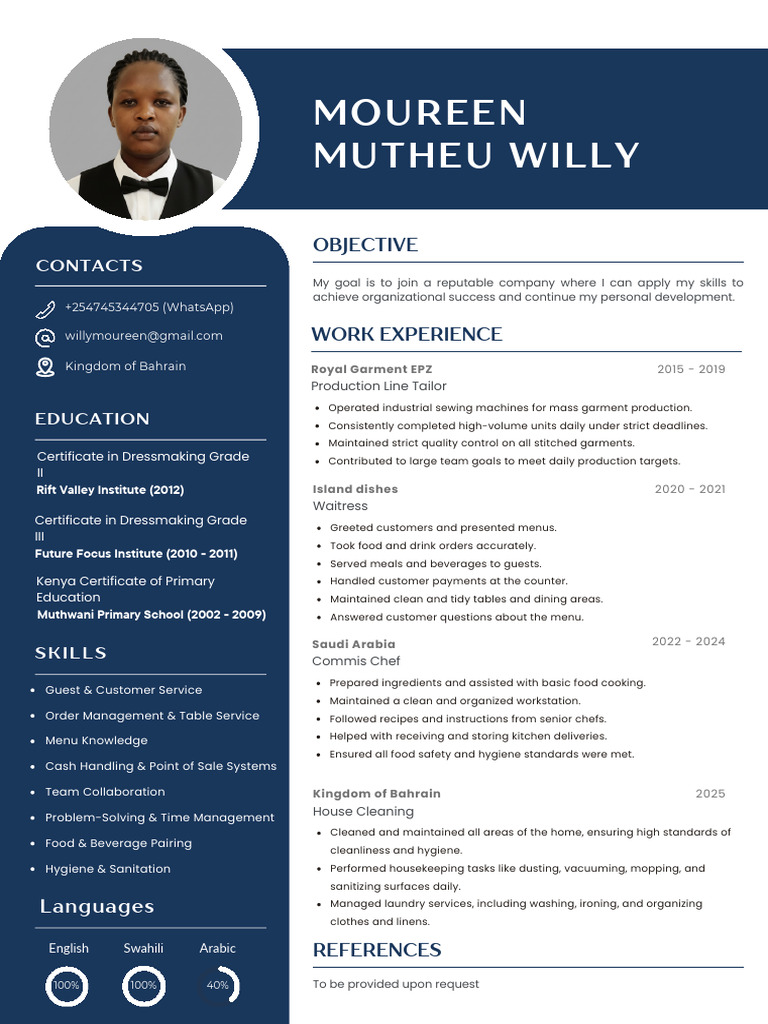 Mutheu Willy CV | PDF | Housekeeping | Menu