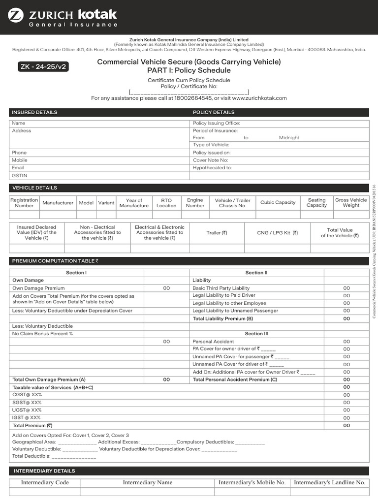 Commercial Vehicle Insurance Policy Details | PDF | Indemnity | Insurance