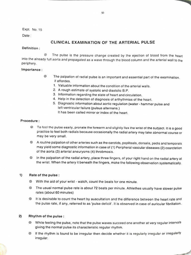 Clinical Examination of Arterial Pulse | PDF | Pulse | Cardiovascular ...