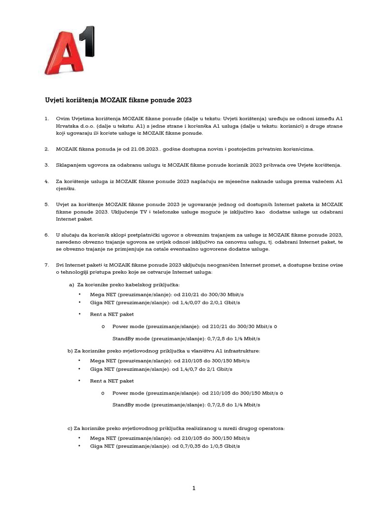 A1 MOZAIK Fiksne 2023 | PDF