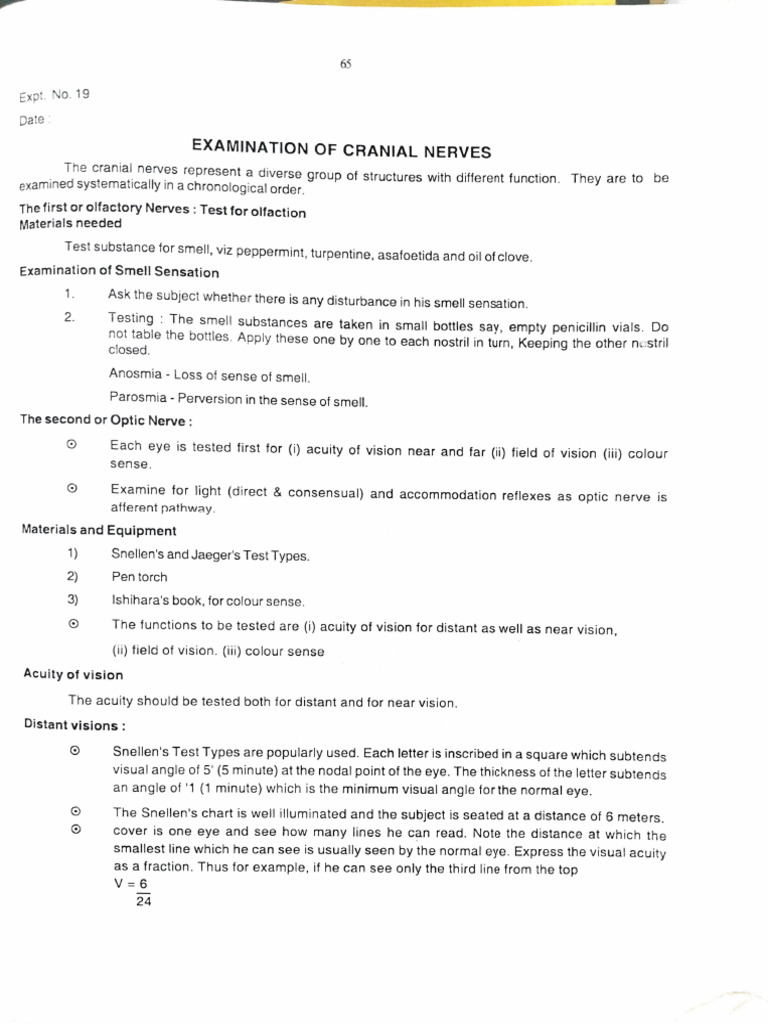 Cranial Nerve Examination Guide | PDF | Hearing | Visual Acuity