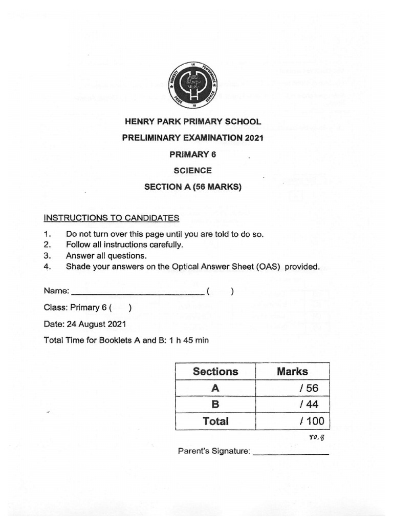 04 2021 P6 Prelim - Henry Park Primary School | PDF