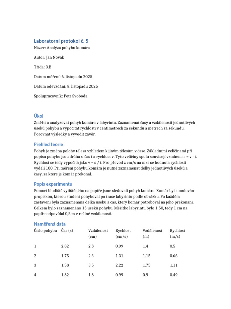 Protokol Analyza Pohybu Komara Rozsireny | PDF