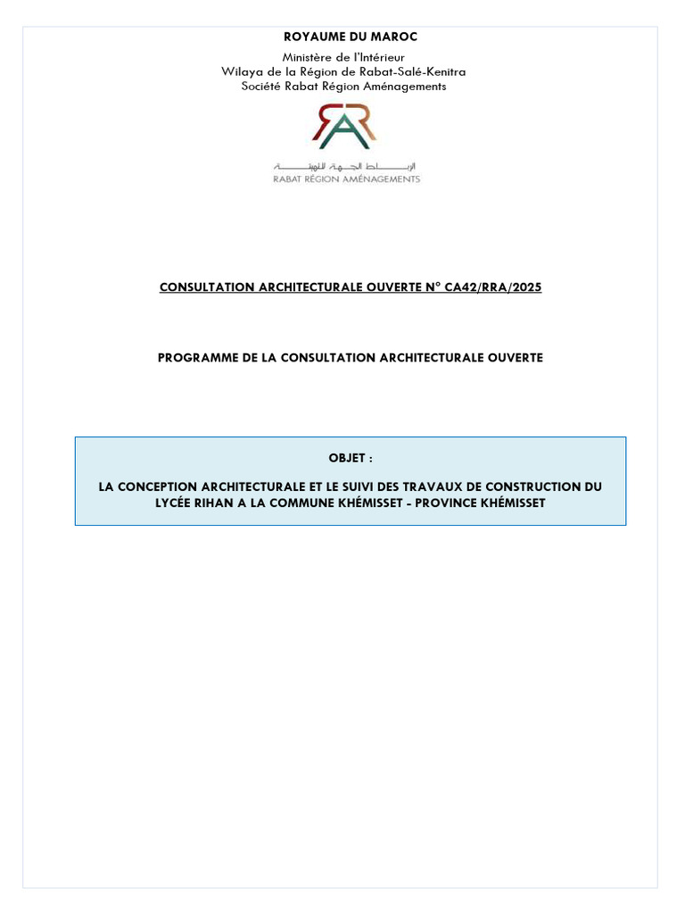 Consultation pour Lycée Rihan à Khémisset | PDF | Architecte