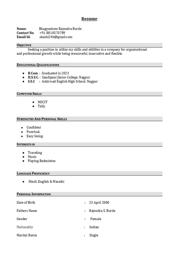 Bhagyashree Burde Resume 2023 | PDF