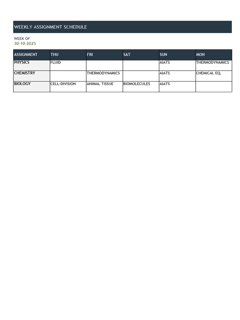 Weekly Assignment Schedule1 | PDF