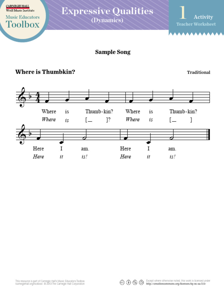 Toolbox Grade 1 Dynamics Hide and Seek Where Is Thumbkin | PDF