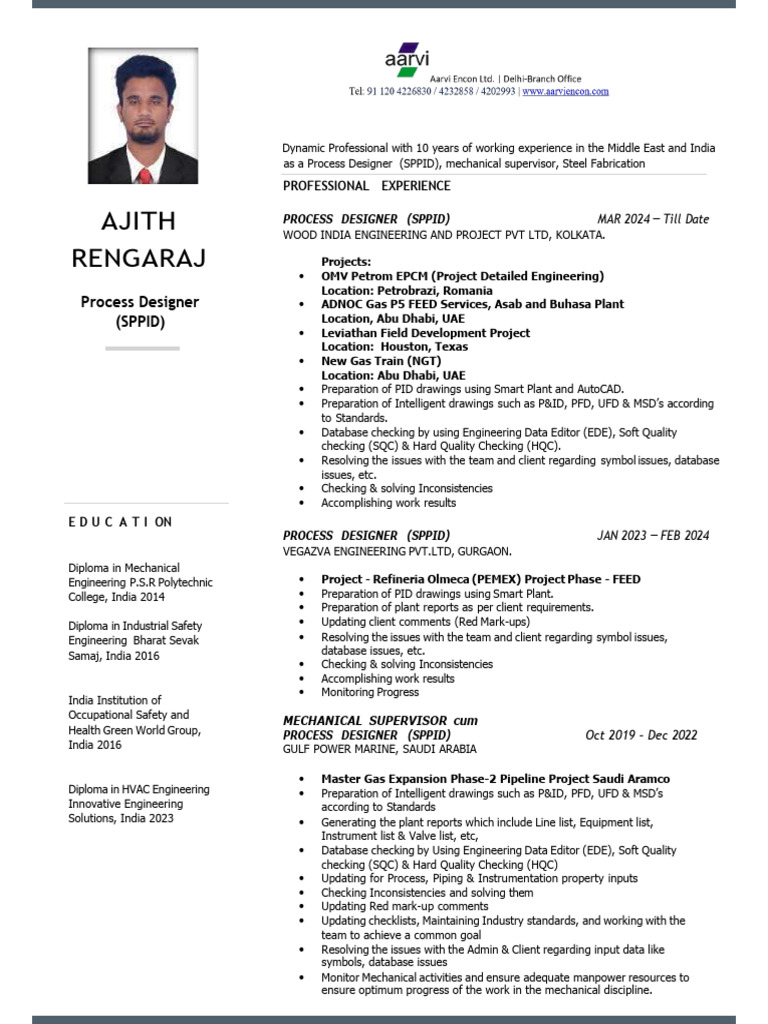 Process Designer Resume - Ajith Rengaraj | PDF | Engineering ...
