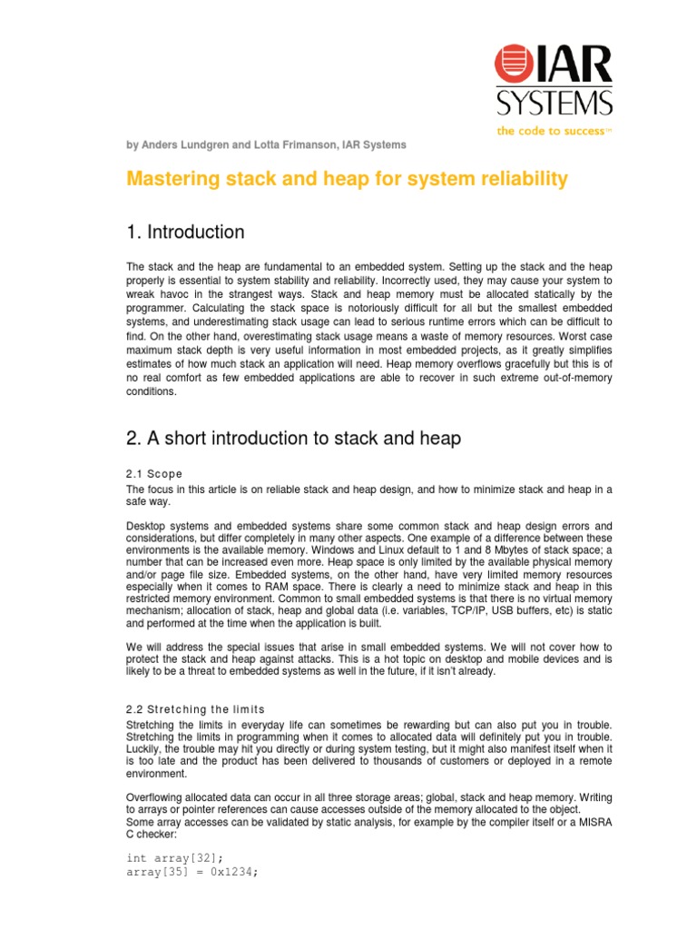 Mastering Stack And Heap For System Reliability Pdf Pointer Computer Programming Subroutine