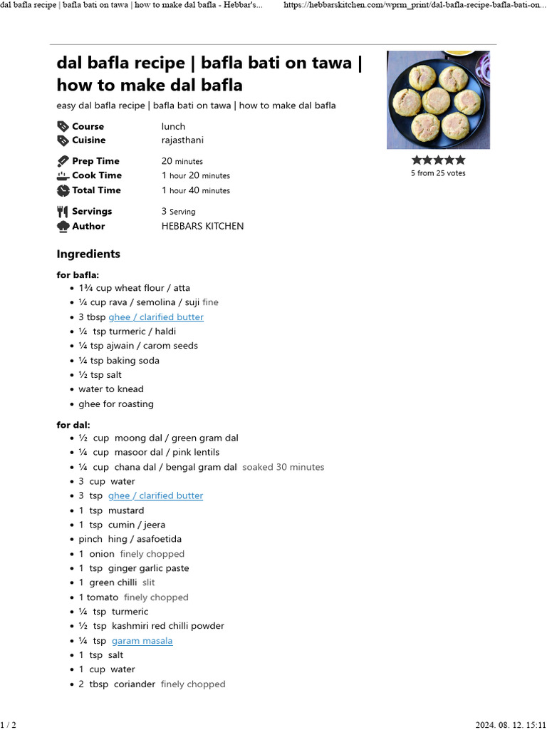 Dal Bafla Recipe - Bafla Bati On Tawa - How To Make Dal Bafla - Hebbar ...