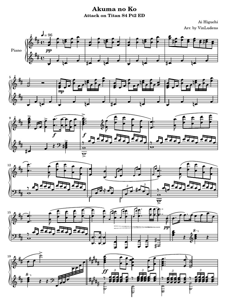 Akuma no Ko Piano Arrangement | PDF | Singles